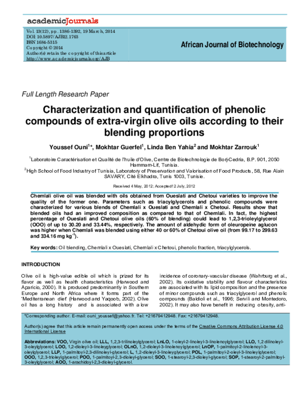 (PDF) Characterization and quantification of phenolic compounds of extra-virgin olive oils ...