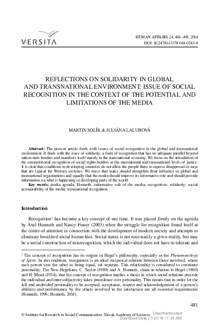 (PDF) Reflections on solidarity in global and transnational environment ...