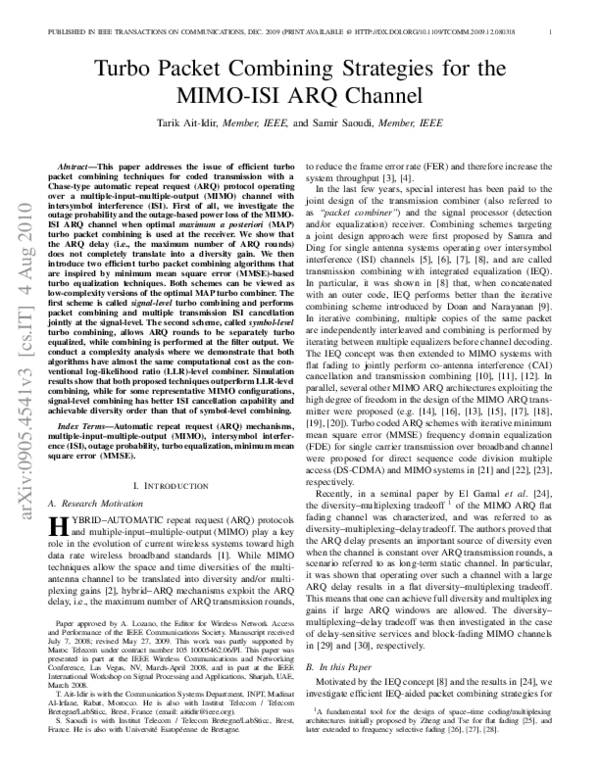 (PDF) Turbo packet combining strategies for the MIMO-ISI ARQ channel