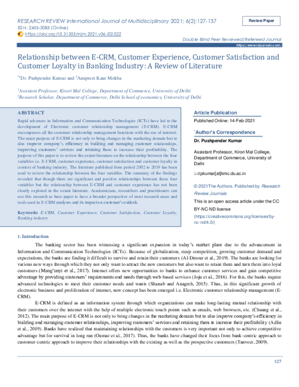 (PDF) Relationship between E-CRM, Customer Experience, Customer Satisfaction and Customer ...