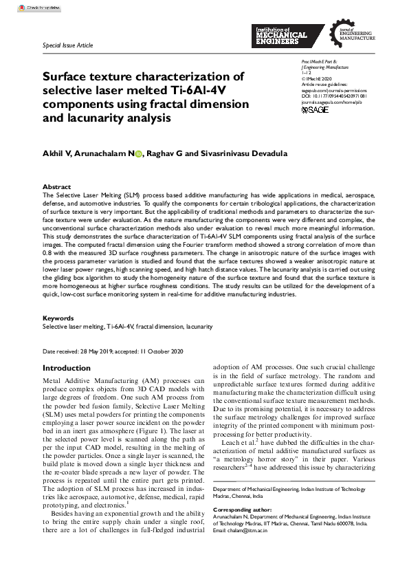 (PDF) Surface texture characterization of selective laser melted Ti-6Al ...