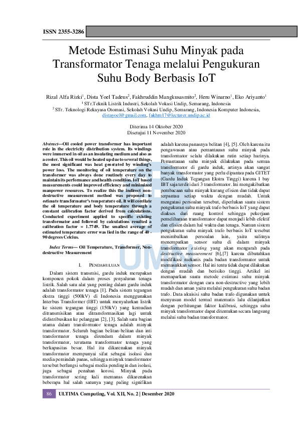 (PDF) Metode Estimasi Suhu Minyak pada Transformator Tenaga melalui Pengukuran Suhu Body ...