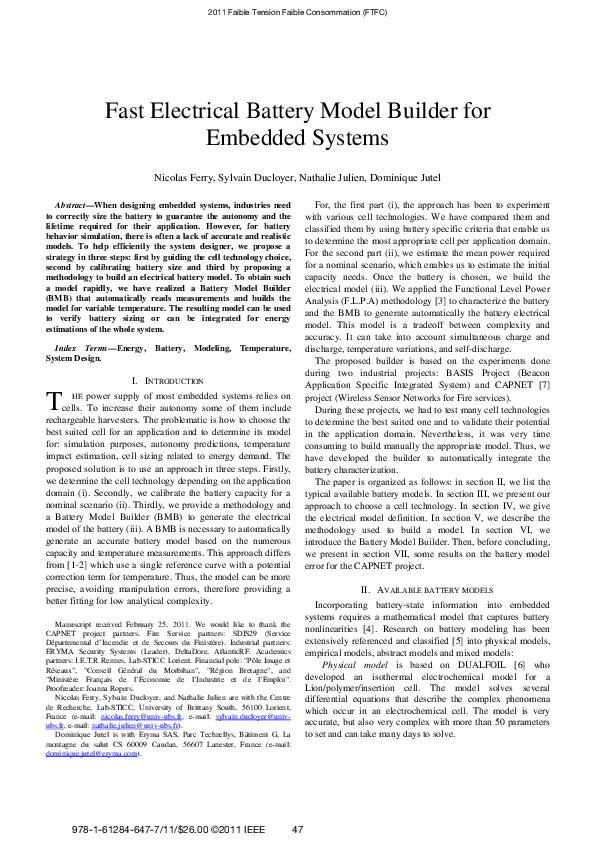 (PDF) Fast electrical battery model builder for embedded systems