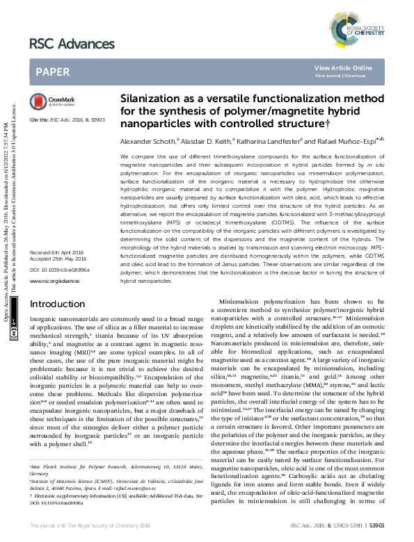 (PDF) Silanization as a versatile functionalization method for the ...