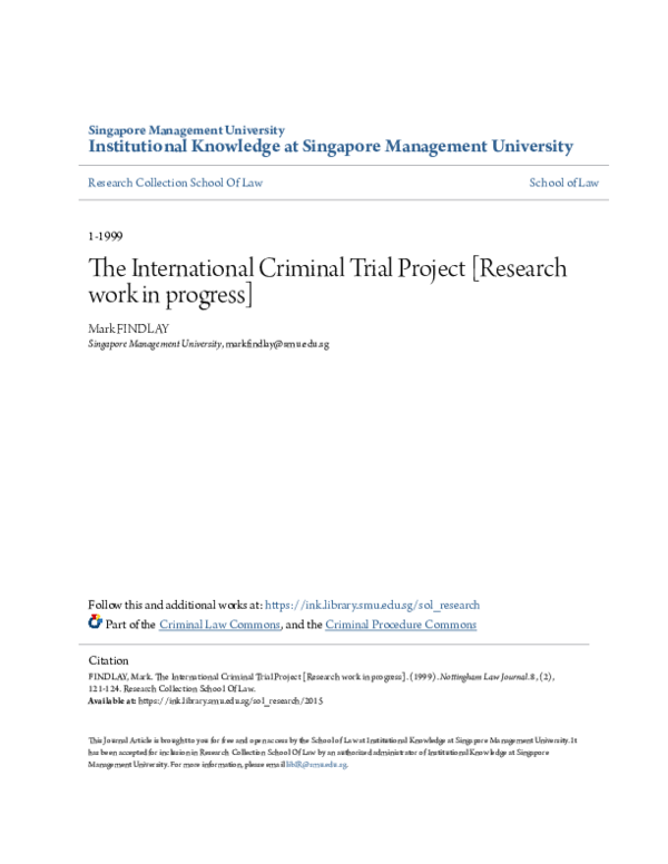 (PDF) The International Criminal Trial Project [Research work in progress]