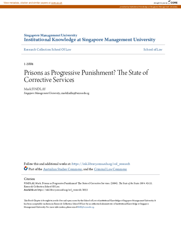 (PDF) Prisons as Progressive Punishment? The State of Corrective Services