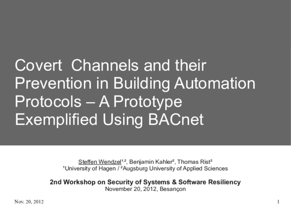 (PDF) Covert Channels and Their Prevention in Building Automation Protocols: A Prototype ...
