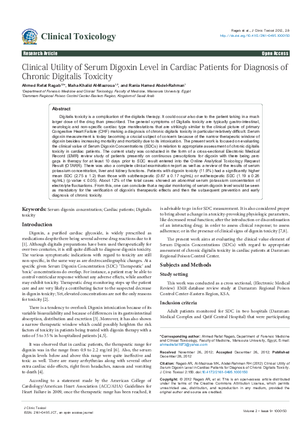 (PDF) Clinical Utility of Serum Digoxin Level in Cardiac Patients for ...