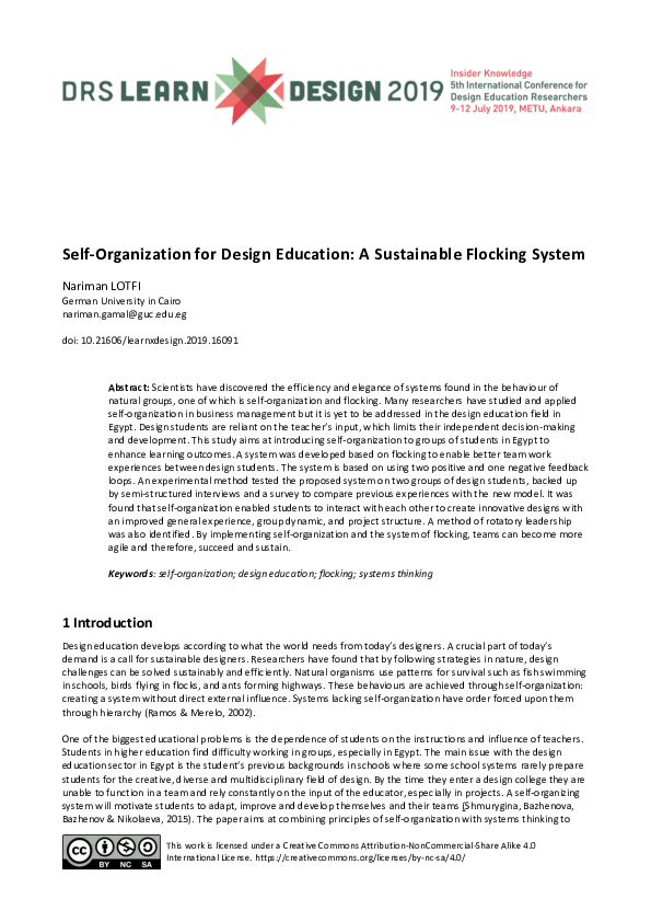 (PDF) Self-Organization for Design Education: A sustainable flocking system