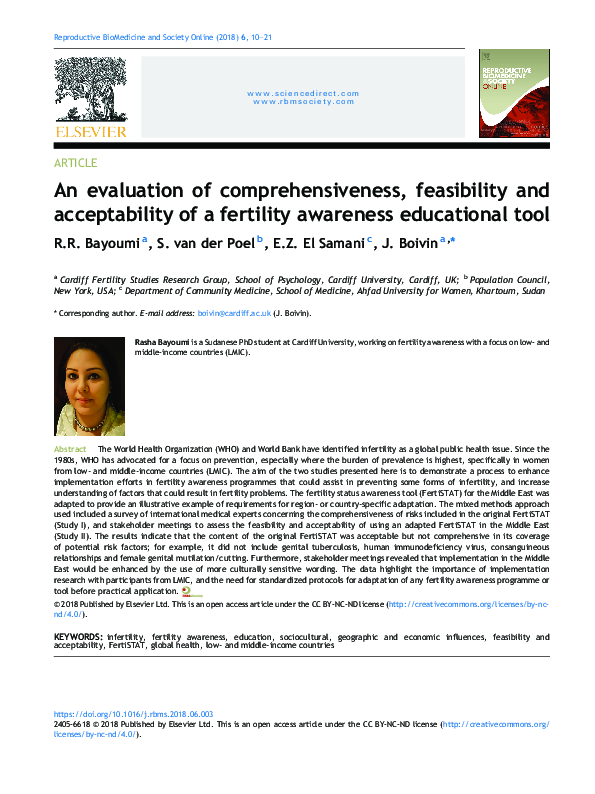 (PDF) An evaluation of comprehensiveness, feasibility and acceptability of a fertility awareness ...
