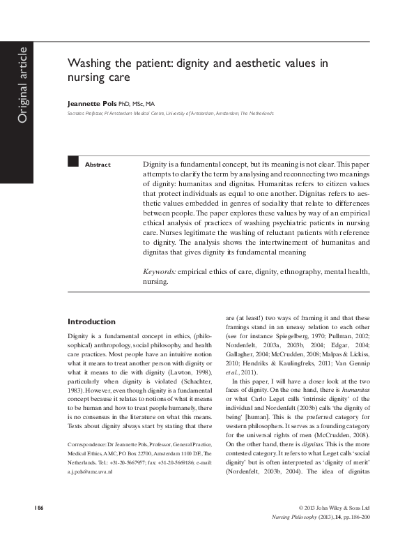 (PDF) Washing the patient: dignity and aesthetic values in nursing care