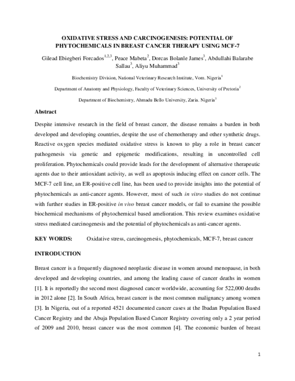 (PDF) Oxidative Stress and Carcinogenesis: Potential of Phytochemicals in Breast Cancer Therapy ...