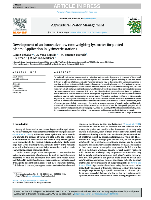 (PDF) Development of an innovative low cost weighing lysimeter for ...