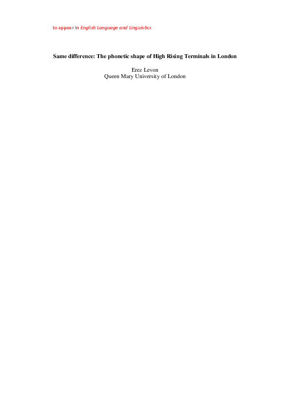 (PDF) Same difference: the phonetic shape of High Rising Terminals in ...