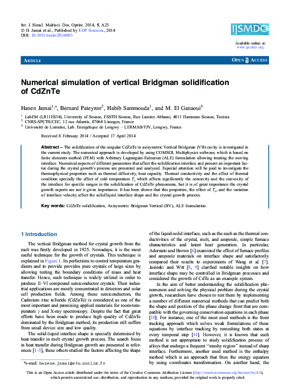 (PDF) Numerical simulation of vertical Bridgman solidification of ...
