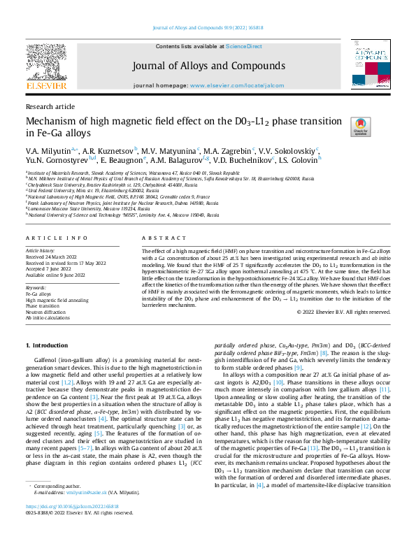 (PDF) Mechanism of high magnetic field effect on the D0 3 -L1 2 phase ...