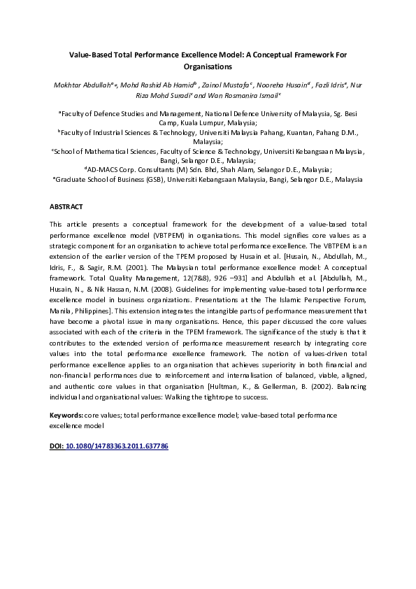 (PDF) Value-based total performance excellence model: A conceptual ...