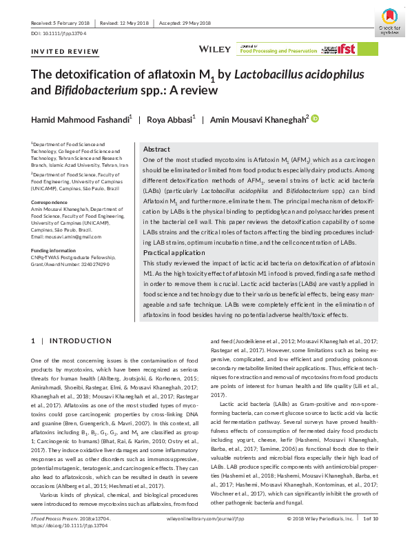 (PDF) The detoxification of aflatoxin M1 by Lactobacillus acidophilus and Bifidobacterium spp ...