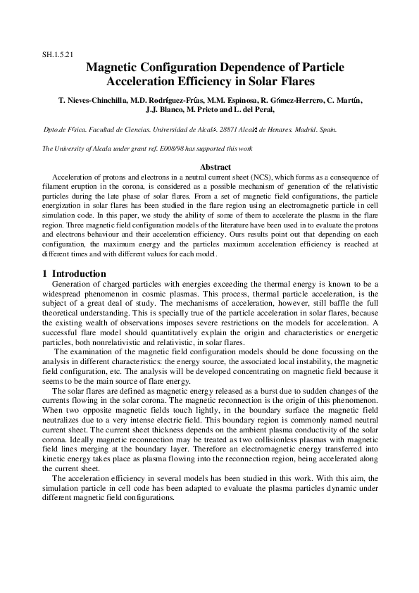 (PDF) Magnetic Configuration Dependence of Particle Acceleration Efficiency in Solar Flares
