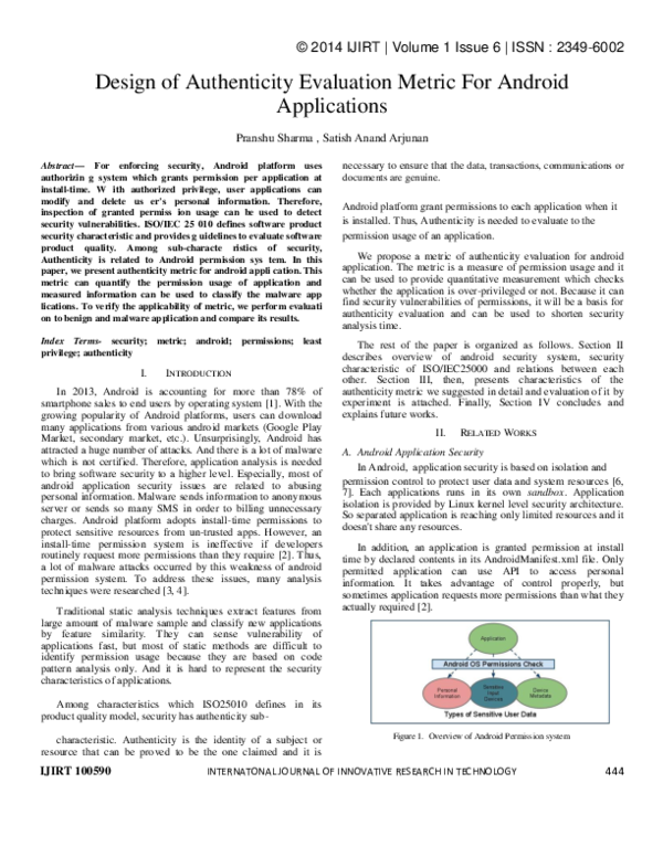 Pdf Design Of Authenticity Evaluation Metric For Android Applications Jin Lee