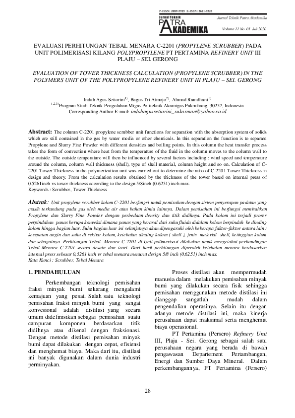 (PDF) E Evaluasi Perhitungan Tebal Menara C-2201 (Propylene Scrubber ...