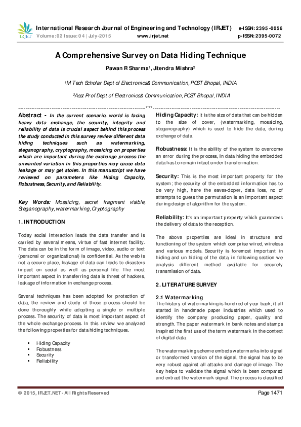 (PDF) A Comprehensive Survey on Data Hiding Technique