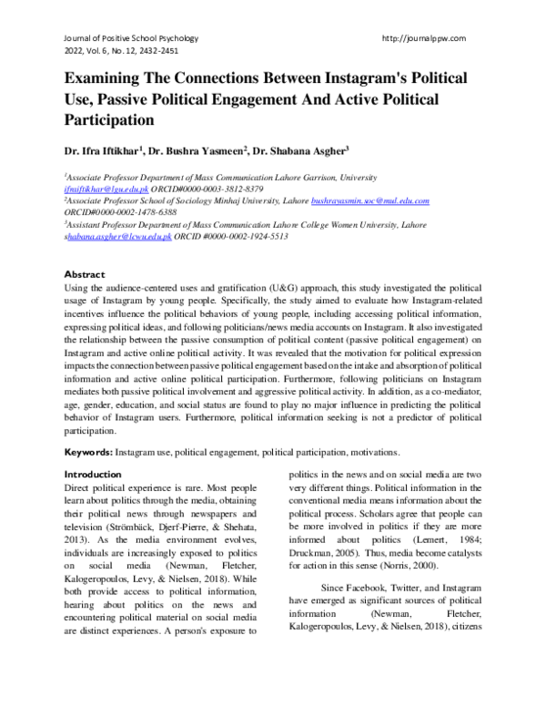 (PDF) Examining The Connections Between Instagram's Political Use ...
