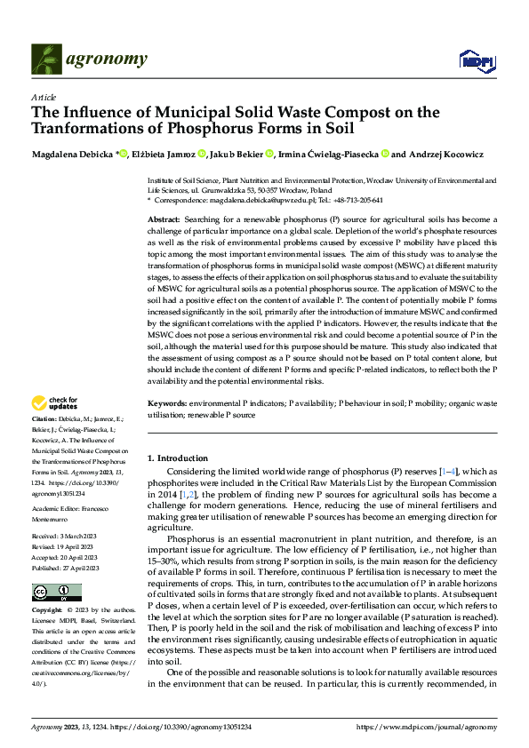(PDF) The Influence of Municipal Solid Waste Compost on the ...