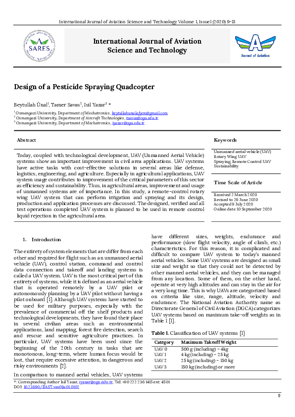 (PDF) Design of a Pesticide Spraying Quadcopter
