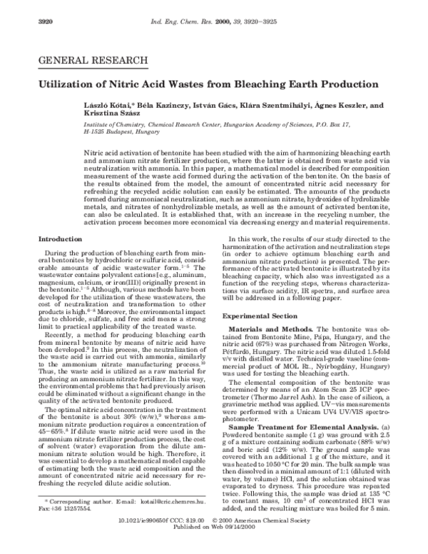 (PDF) Utilization of Nitric Acid Wastes from Bleaching Earth Production