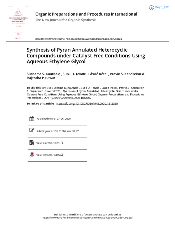 (PDF) Synthesis of Pyran Annulated Heterocyclic Compounds under ...