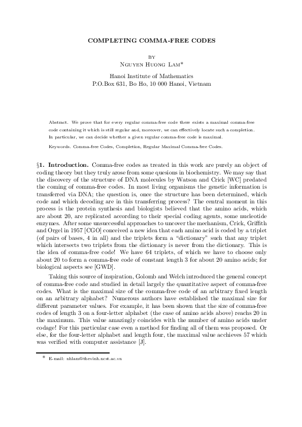 (PDF) Completing comma-free codes