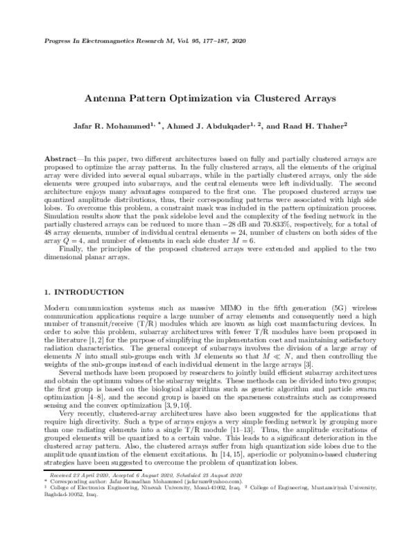 Pdf Antenna Pattern Optimization Via Clustered Arrays
