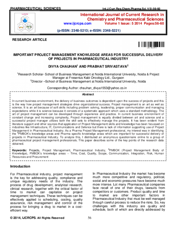 (PDF) Research Article Important Project Management Knowledge Areas for ...