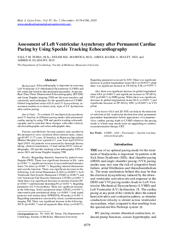 (PDF) Assessment of Left Ventricular Asynchrony after Permanent Cardiac ...