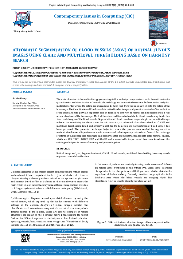 (PDF) Automatic Segmentation of Blood Vessels (Asbv) of Retinal Fundus Images Using Clahe and ...