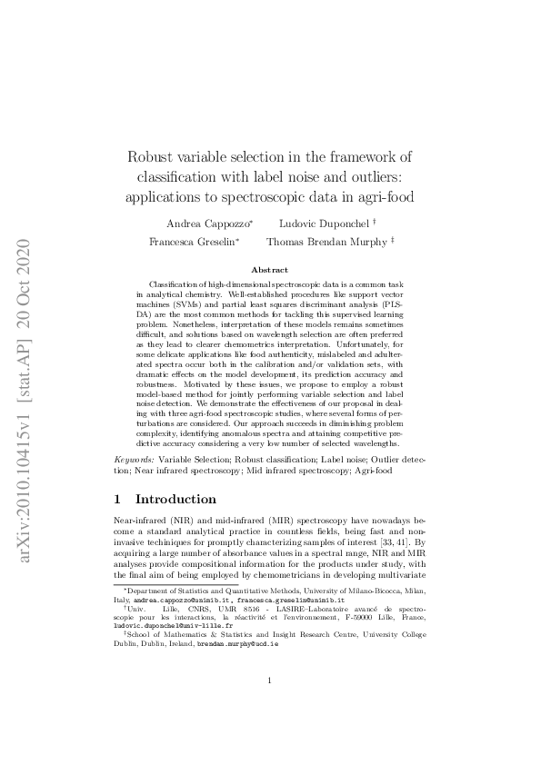 (PDF) Robust variable selection in the framework of classification with label noise and outliers ...