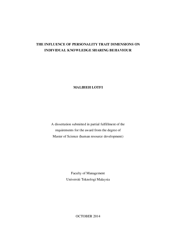 (PDF) The influence of personality trait dimensions on individual ...