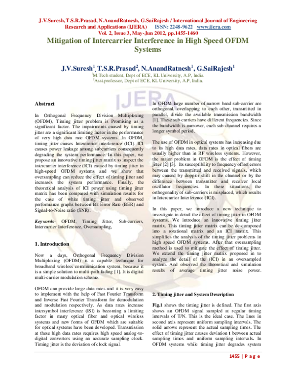 Pdf Mitigation Of Intercarrier Interference In High Speed Ofdm Systems