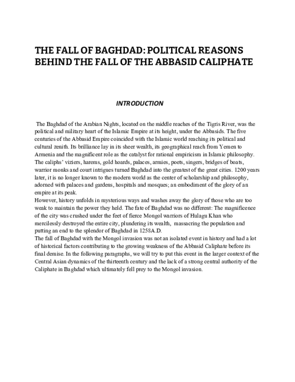 (DOC) THE FALL OF BAGHDAD: POLITICAL REASONS BEHIND THE FALL OF THE ...