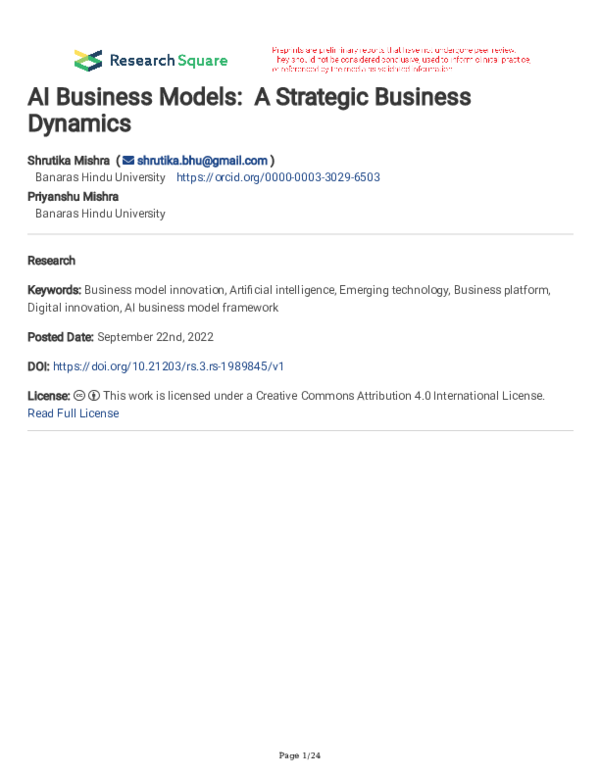 (PDF) AI Business Models: A Strategic Business Dynamics