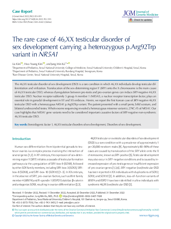 (PDF) The rare case of 46,XX testicular disorder of sex development ...