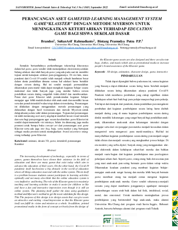 (PDF) Perancangan Aset Gamified Learning Management System Game Klasster dengan Metode Myerson ...