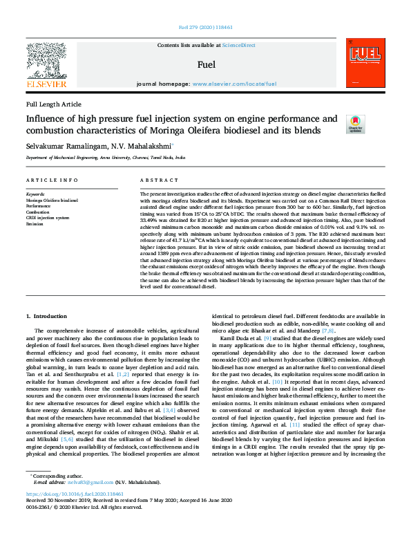 (PDF) Influence of high pressure fuel injection system on engine ...