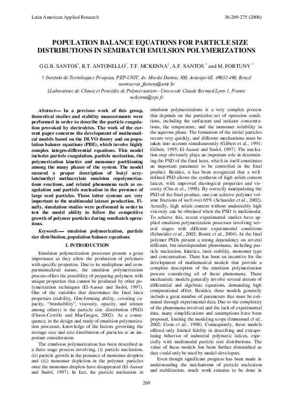 (PDF) Population balance equations for particle size distributions in ...