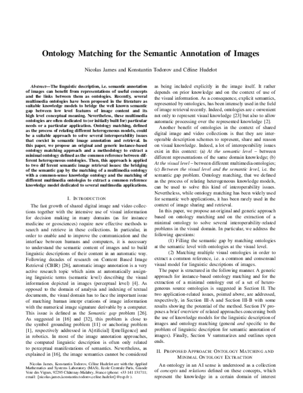 (PDF) Ontology matching for the semantic annotation of images
