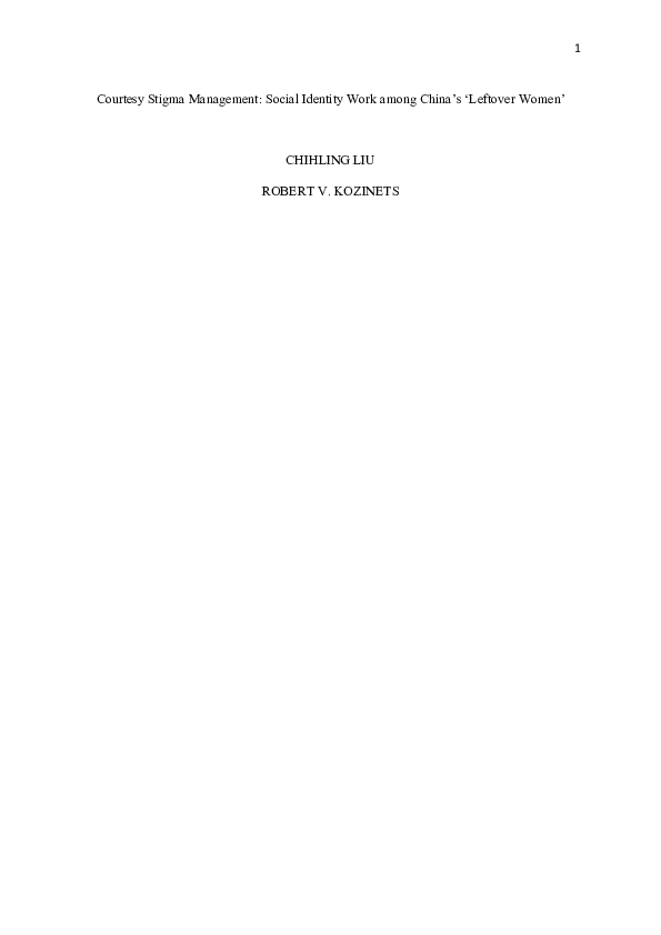 (PDF) Managing Courtesy Stigma: China’s Leftover Women