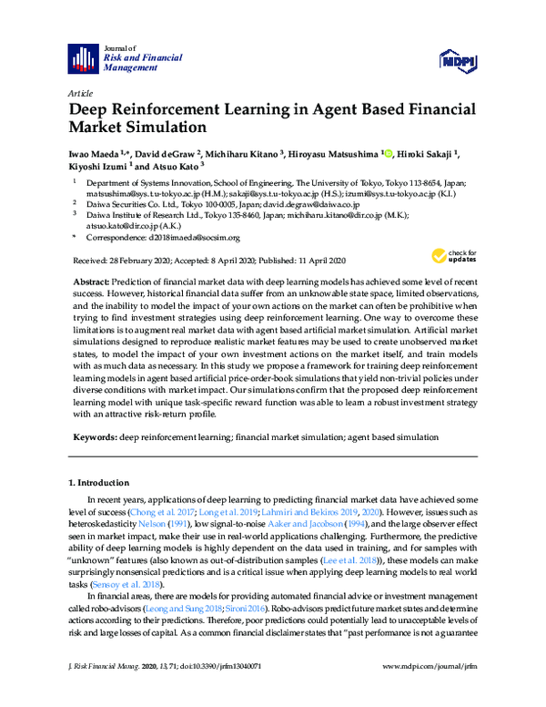 (PDF) Deep Reinforcement Learning in Agent Based Financial Market ...