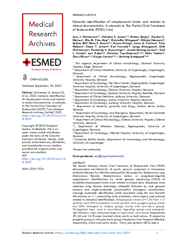 (PDF) Genomic identification of streptococcal strains and relation to ...