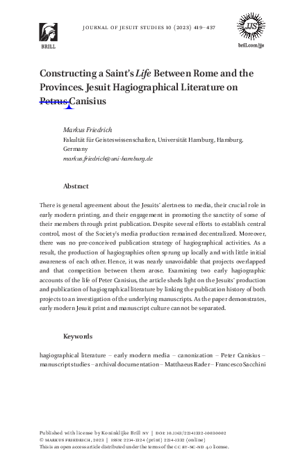 (PDF) Friedrich, Markus (2023): Constructing a Saint’s Life Between ...